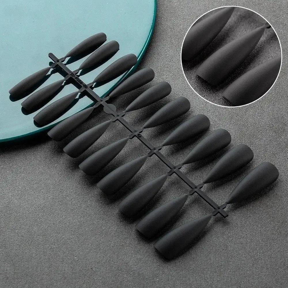 Stylish Matte Black False Nails for Chic Acrylic Tips Set - OurLum.com